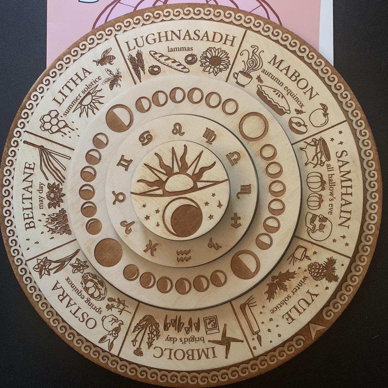 Wheel of the Year Wooden Perpetual Calendar with... - Depop