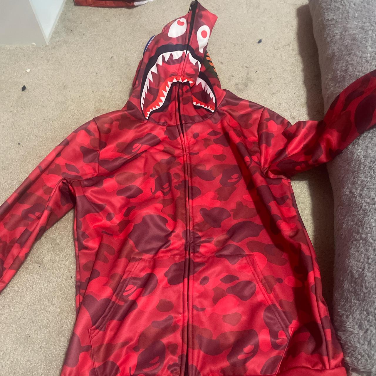 Red camo shark hoodie. | Depop
