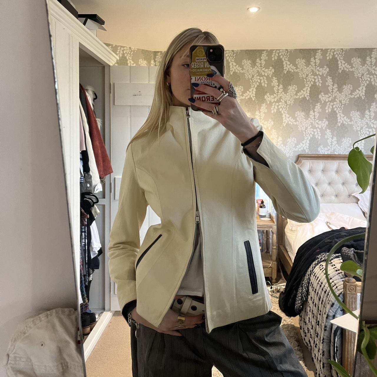 insane vintage italian cream real leather jacket!!... - Depop