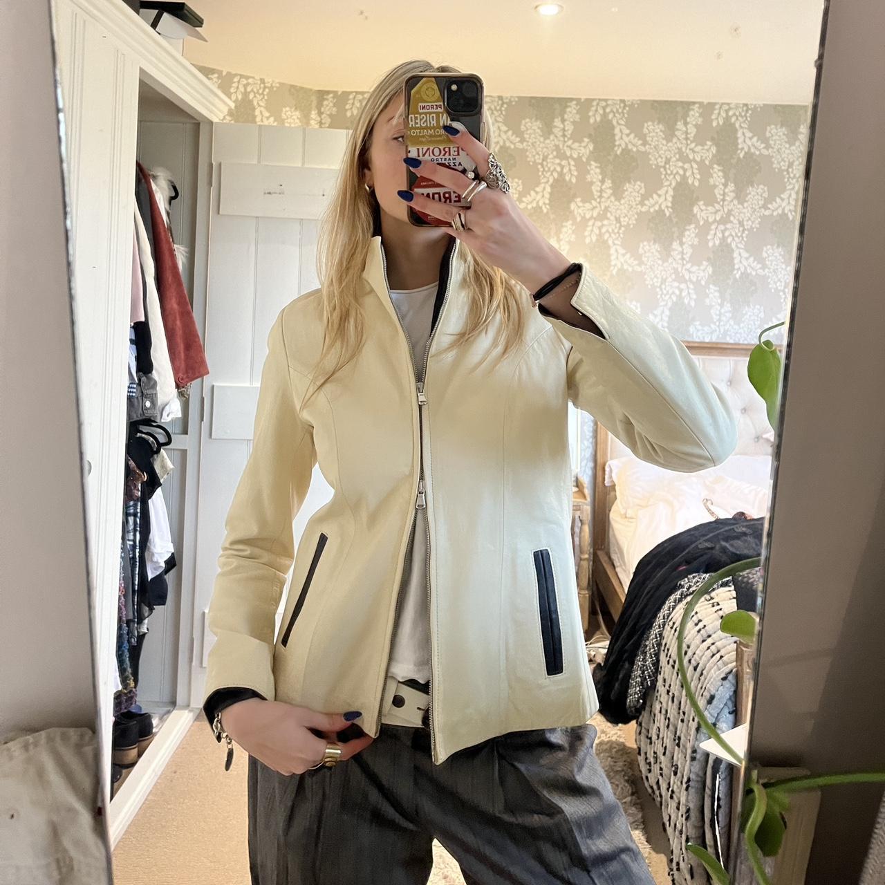 insane vintage italian cream real leather jacket!!... - Depop