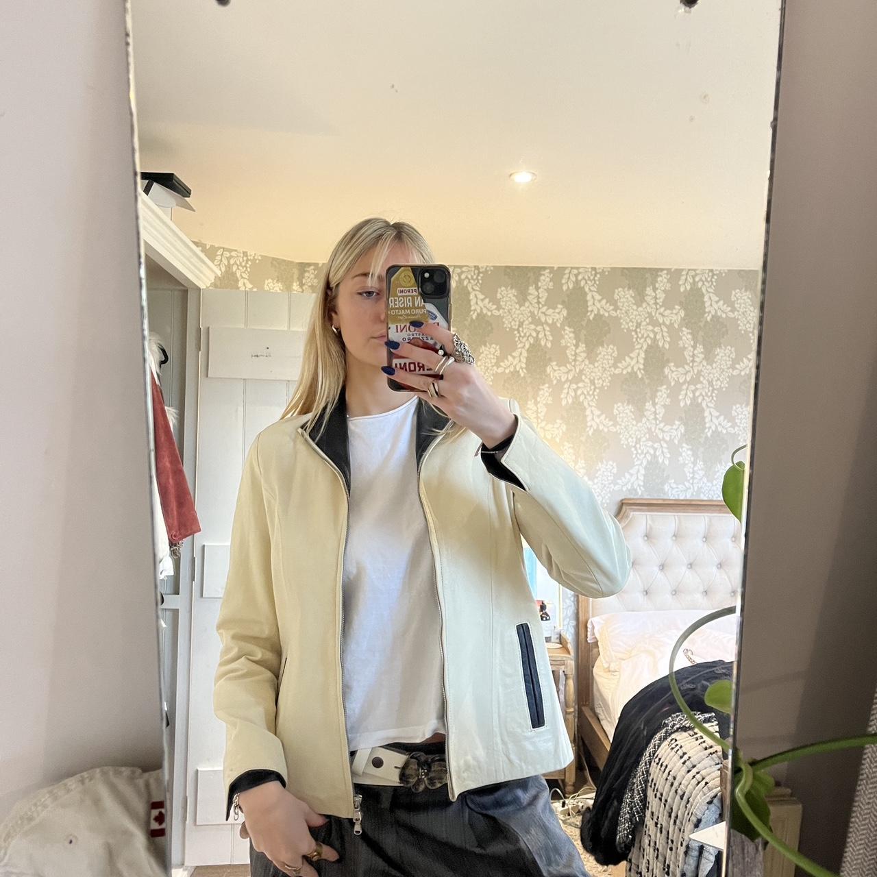 insane vintage italian cream real leather jacket!!... - Depop