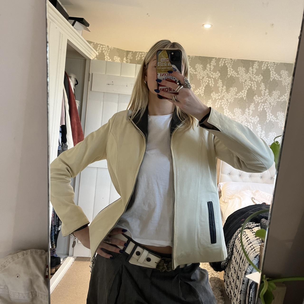 insane vintage italian cream real leather jacket!!... - Depop