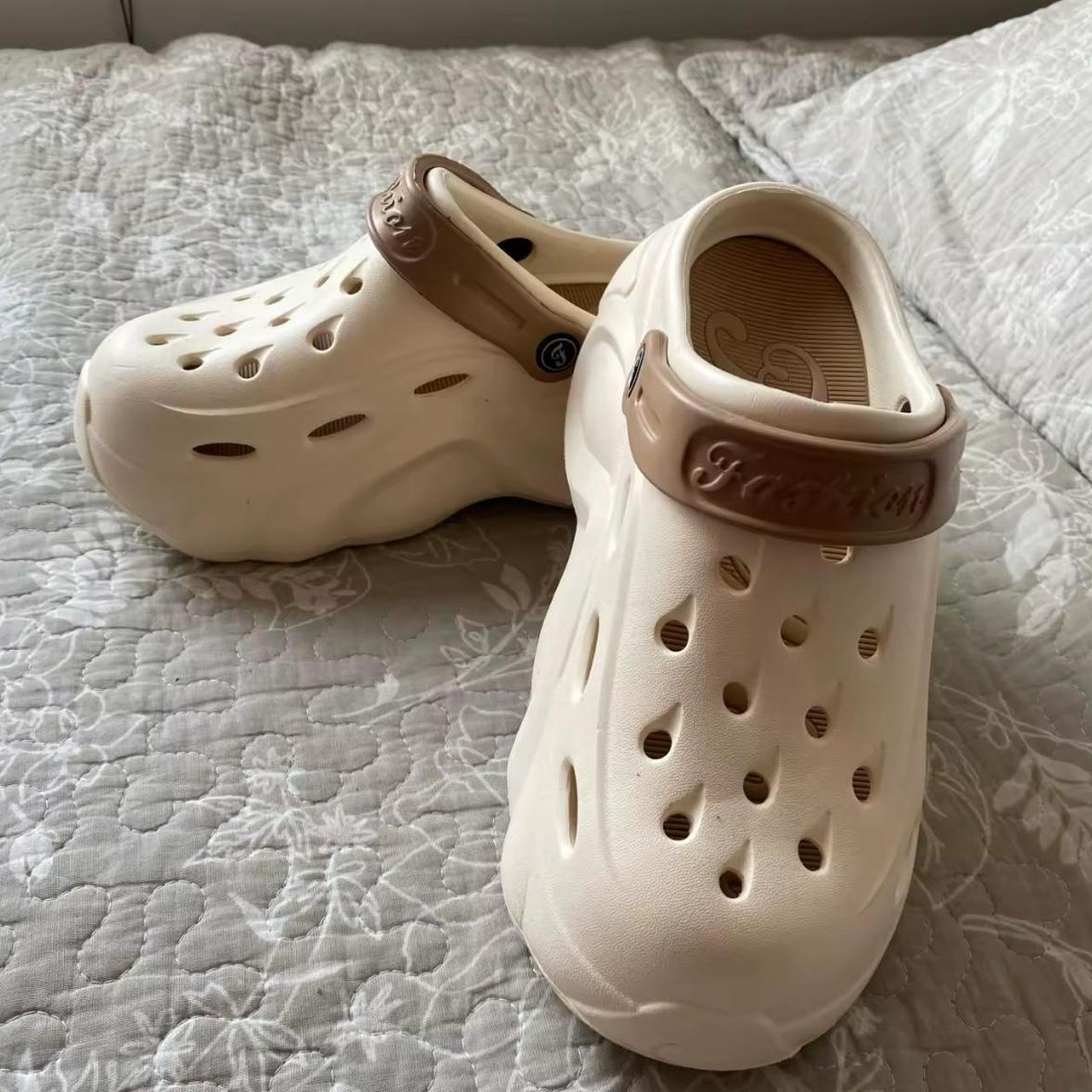 Cream Crocs Instant buy is on🤎 #crocs #aesthetic... - Depop