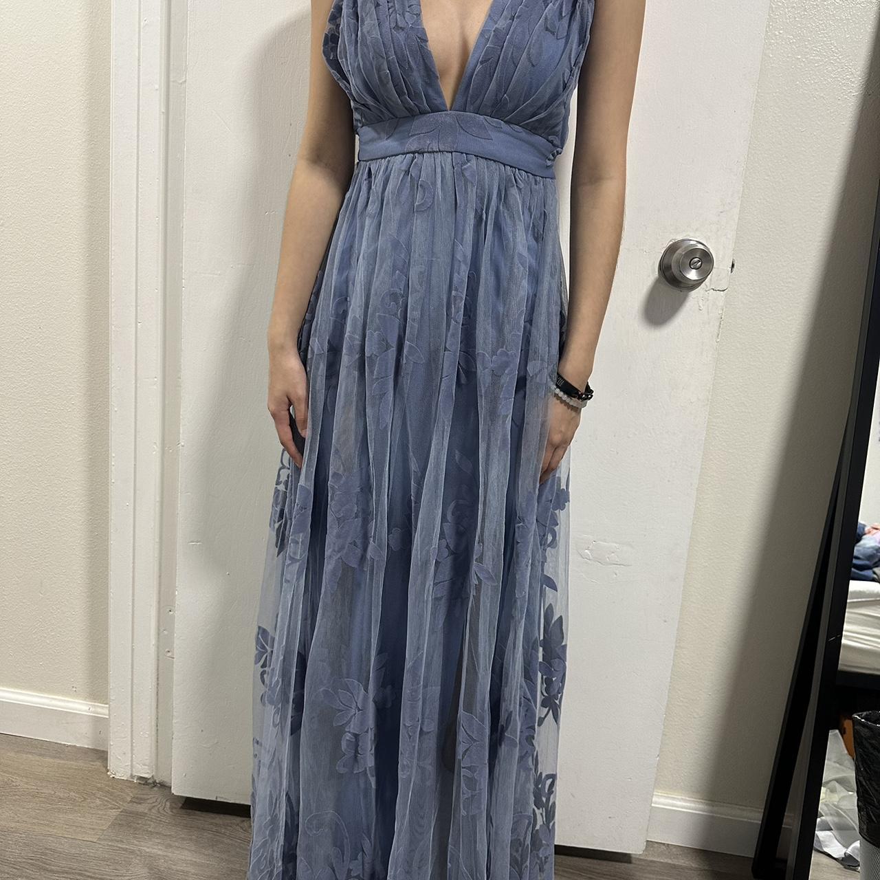 Windsor Blue Morgan Formal Flocked Velvet Dress... - Depop