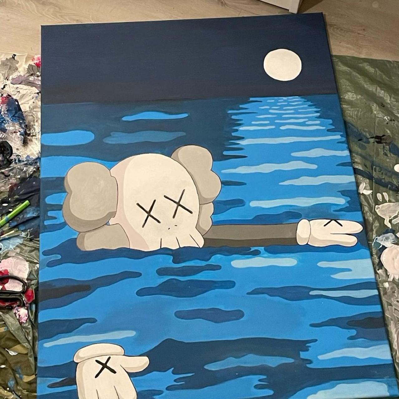 Kaws Ocean night Swimming 8x10 canvas - Depop