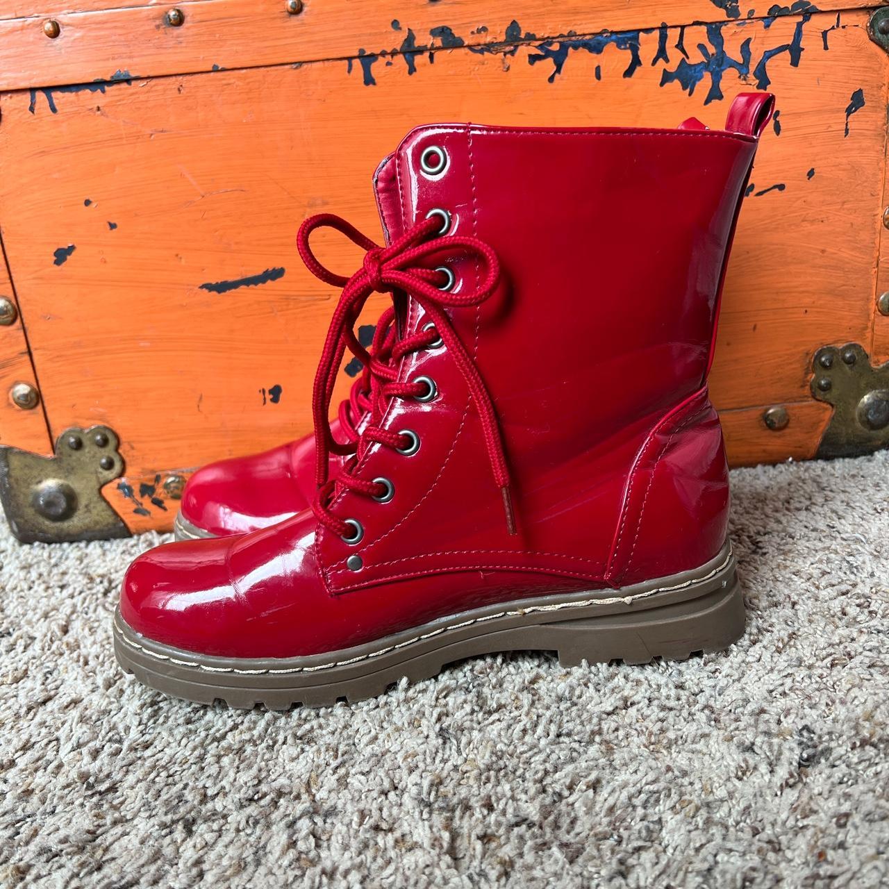 Glossy red Doc Marten look alikes. Pretty far... - Depop
