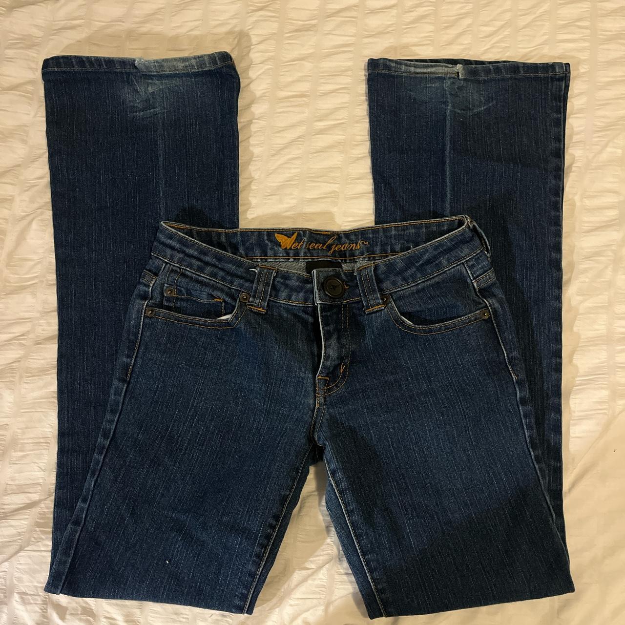 WET SEAL JEANS small dark navy flared jeans... - Depop