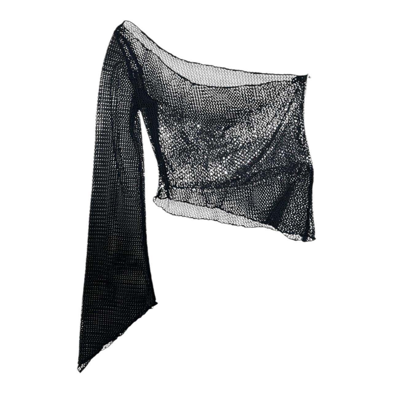 Black one shoulder net top #ravefashion No tag fits... - Depop