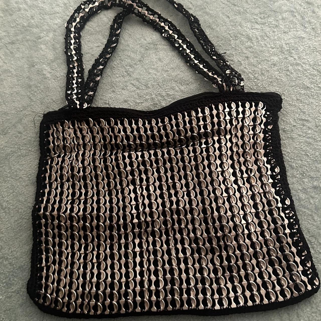 70s black and silver chainmail bag - Depop