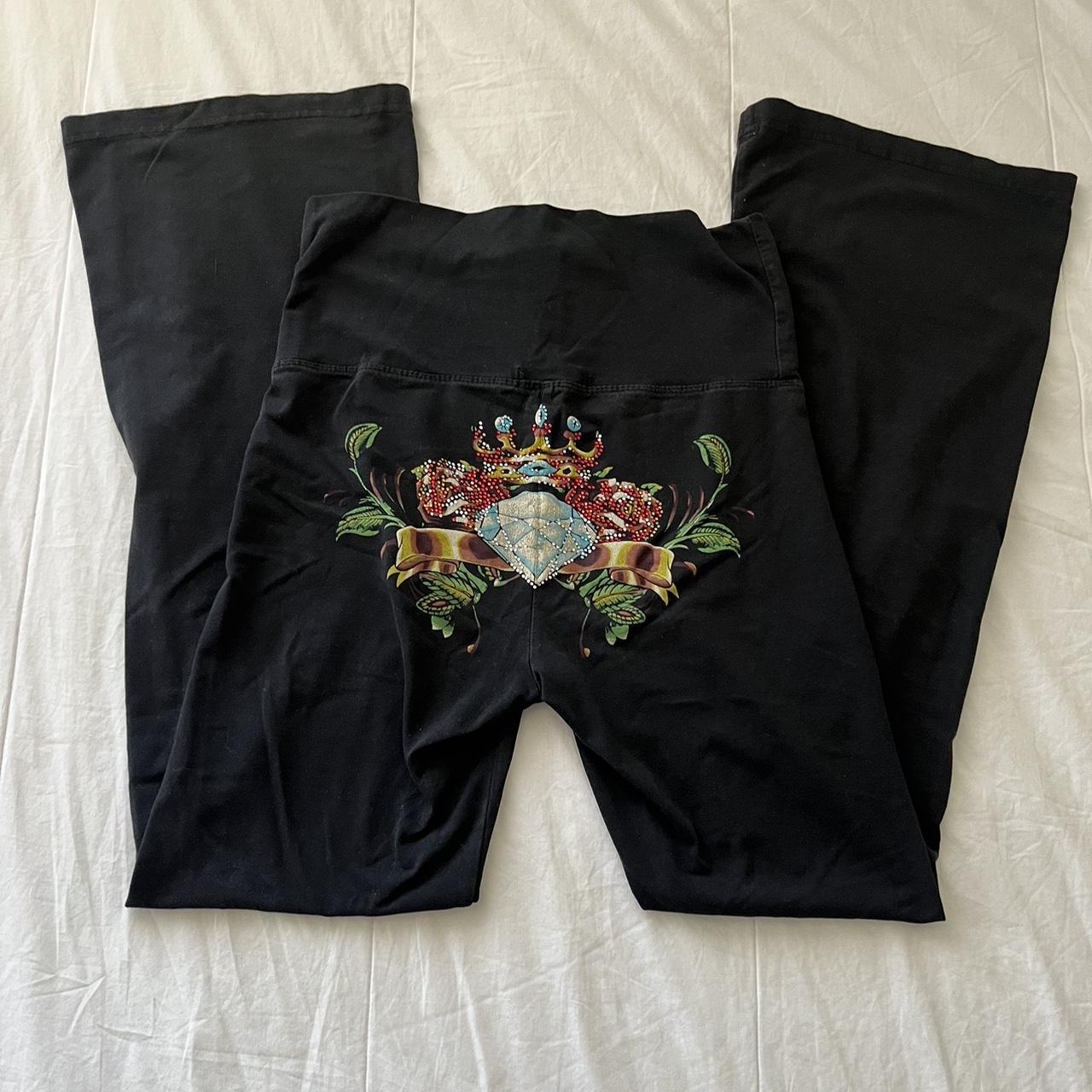 flared leggings with trashy mcbling design on back - Depop