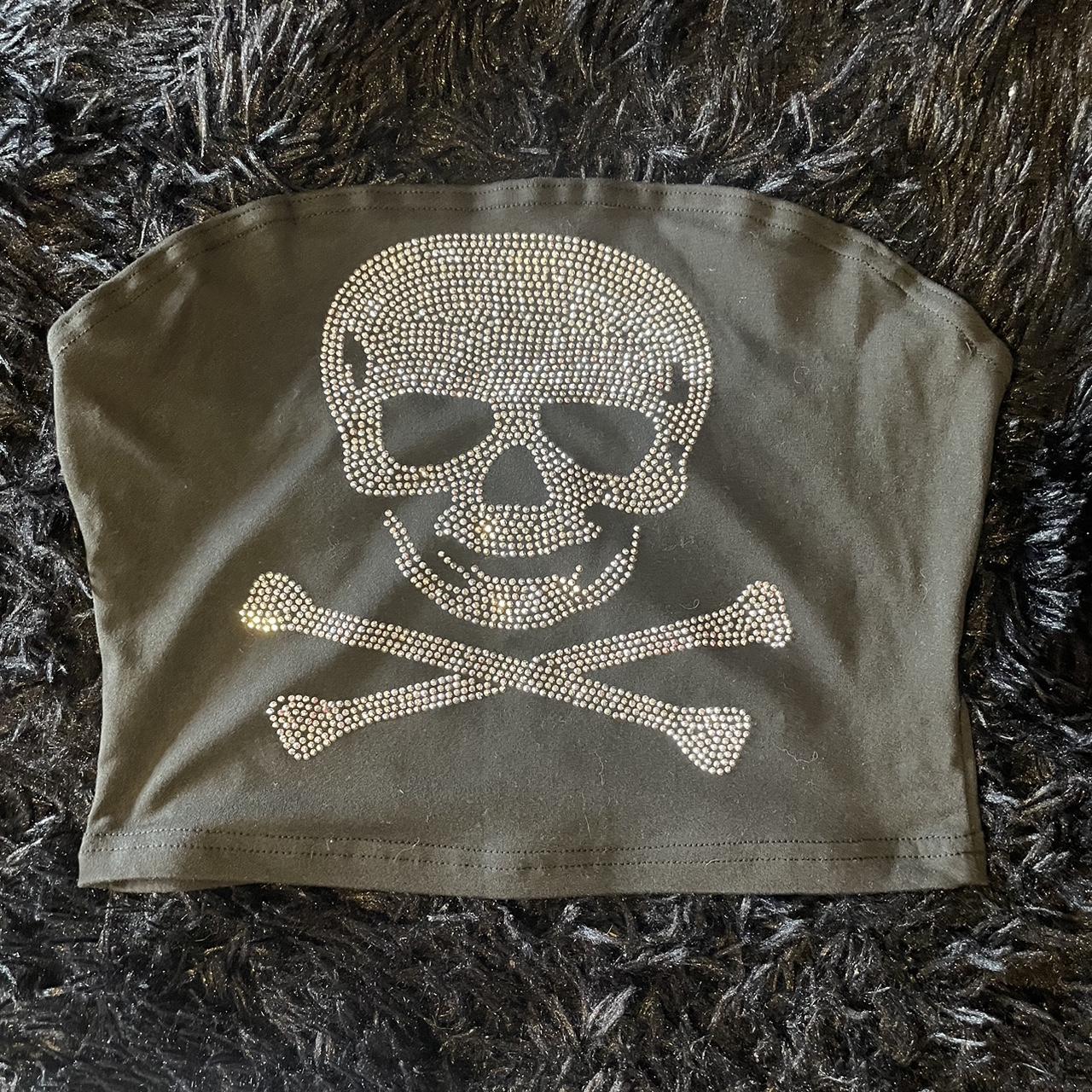 rhinestone skull and crossbones tube top S/M y2k,... - Depop