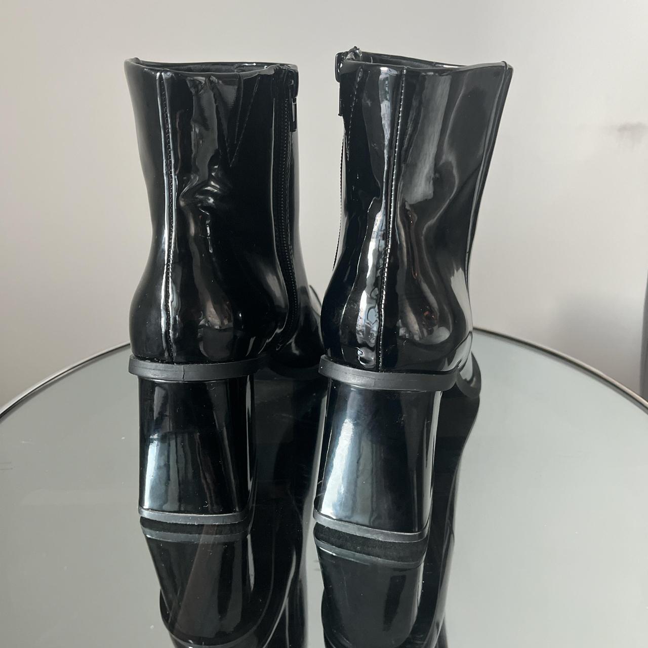 Black pointed block heeled ankle boots. Shiny black... - Depop