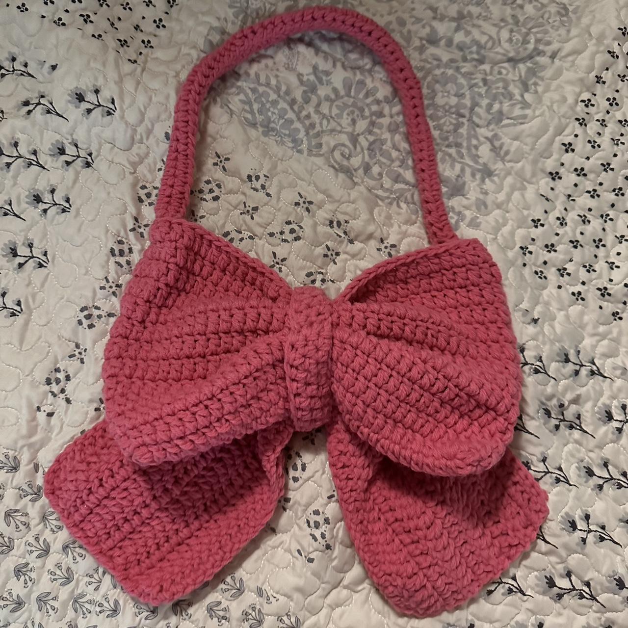 Pink crochet bow bag - perfect for carrying your... - Depop
