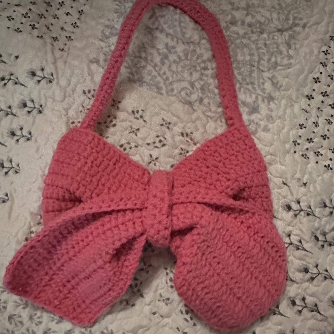 Pink crochet bow bag - perfect for carrying your... - Depop