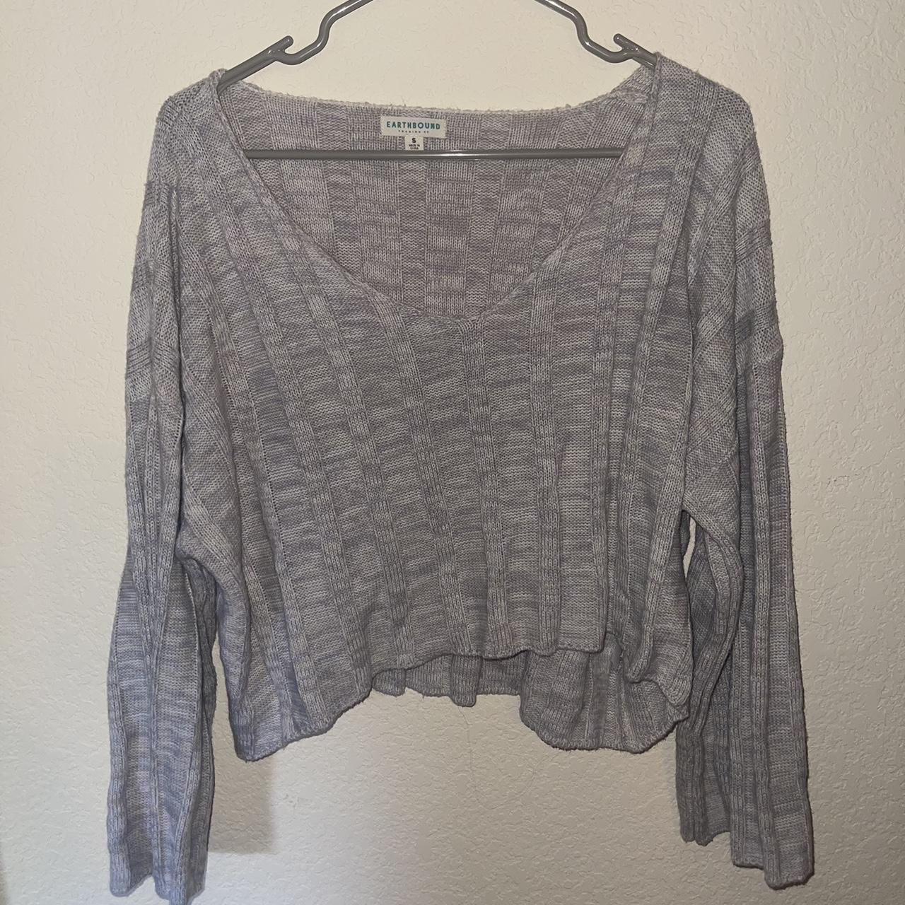 small gray/blue earthbound sweater - Depop