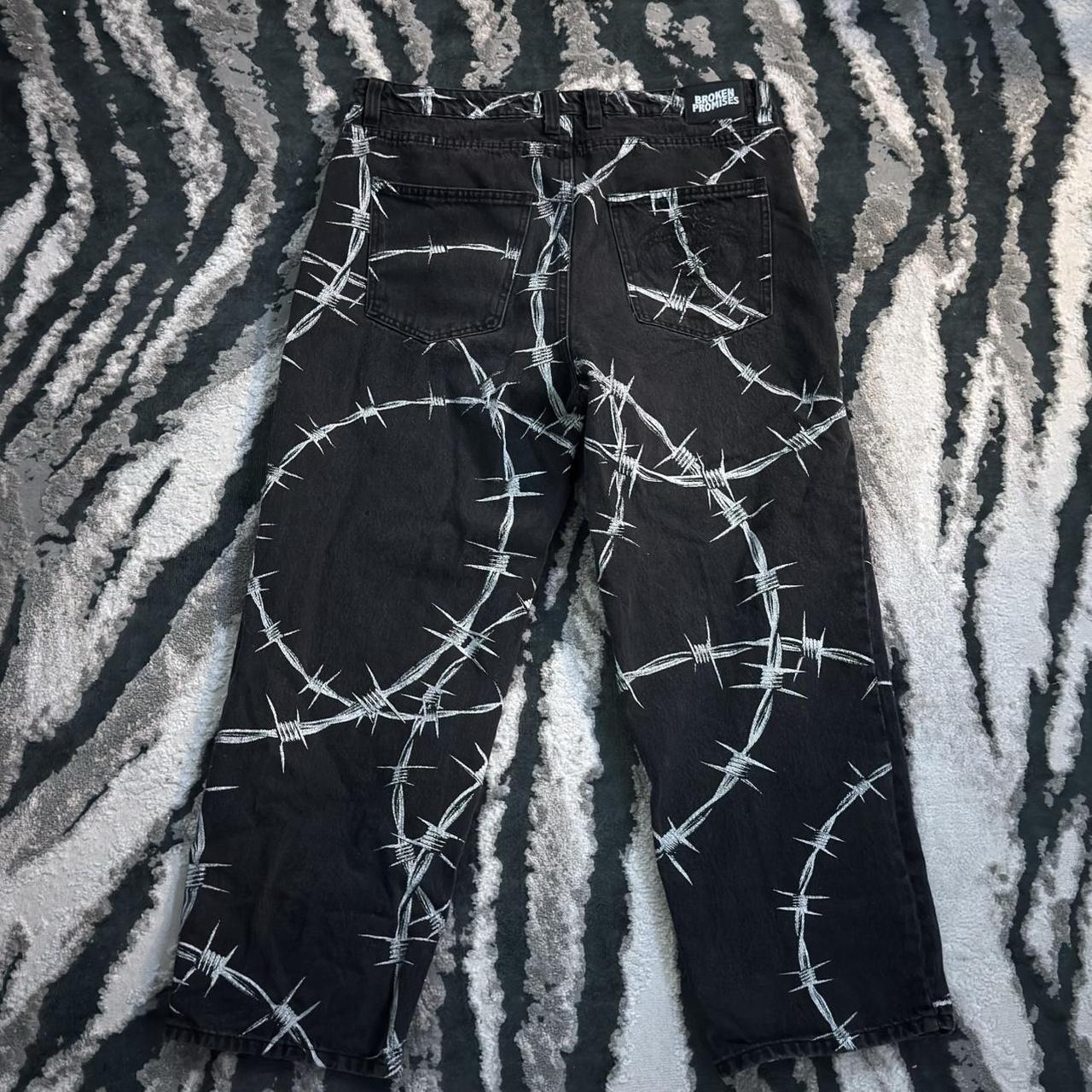 Broken Promises black and white barbed wire print jeans - Depop