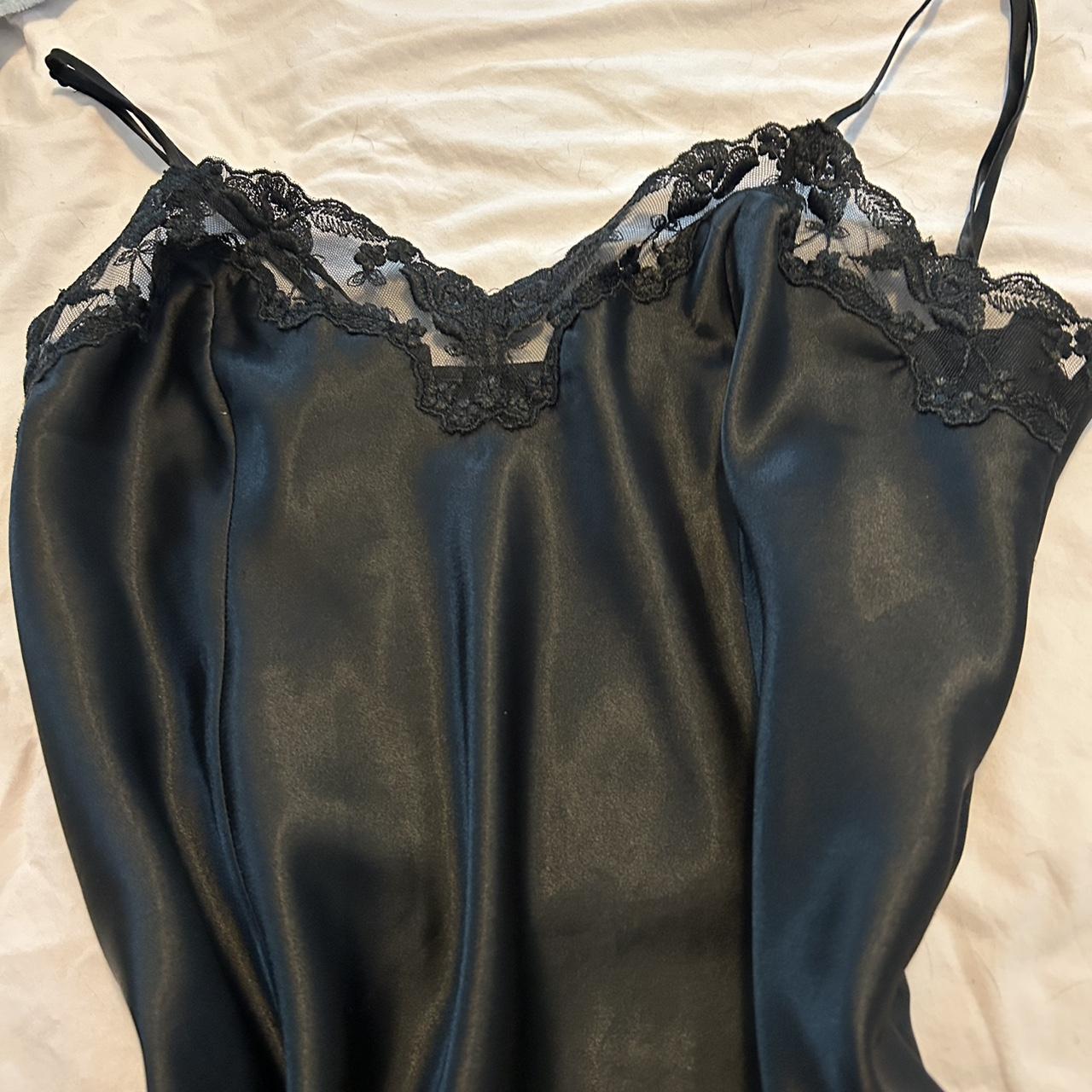 Vintage Victoria’s Secret Black satin lace slip... - Depop