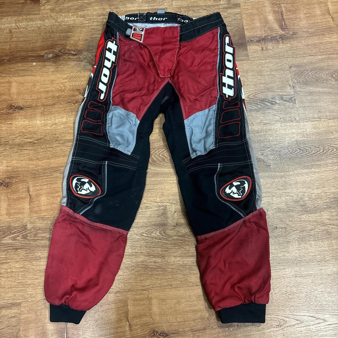 Small THOR red and black ATV/dirt-bike riding pants. - Depop