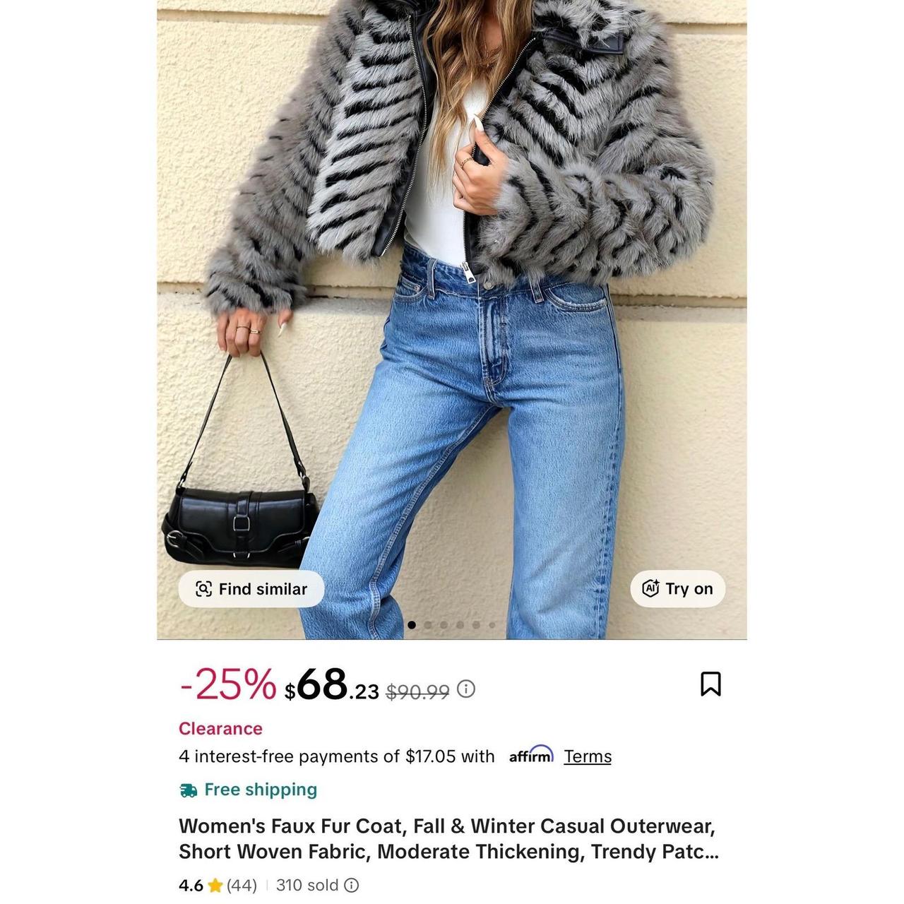 NEW Black Grey Faux Fur Leather Tiger Print Cropped... | Depop