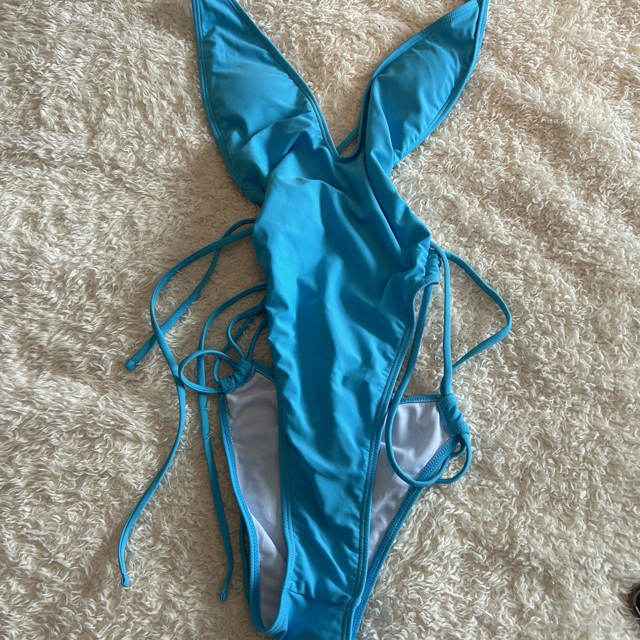 Blue open back shein swimming costume - Depop