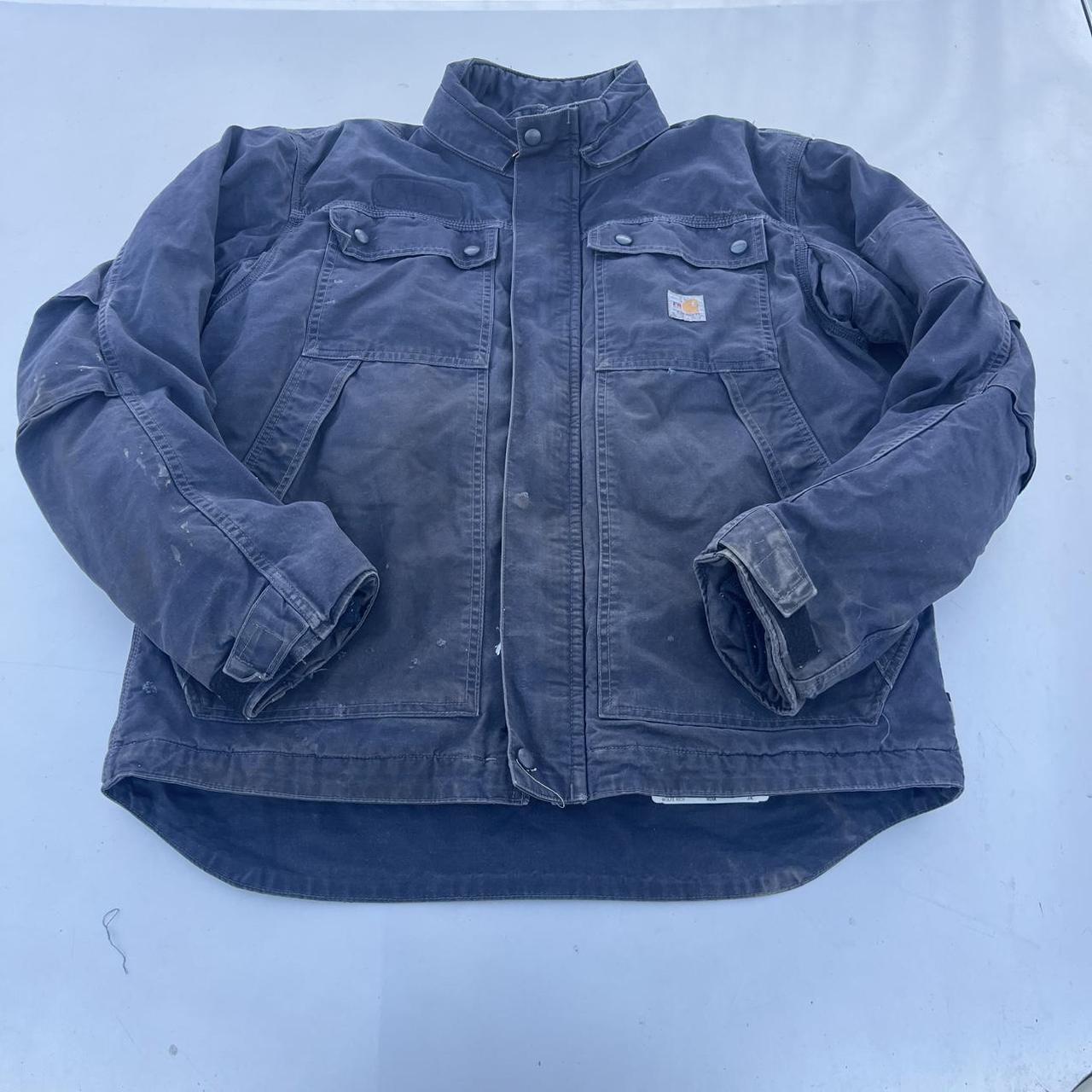 Navy Carhartt jacket with a relaxed fit #workwear | Depop
