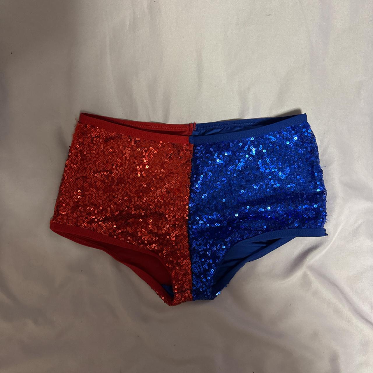 Harley Quinn Red and blue sequin shorts #halloween - Depop