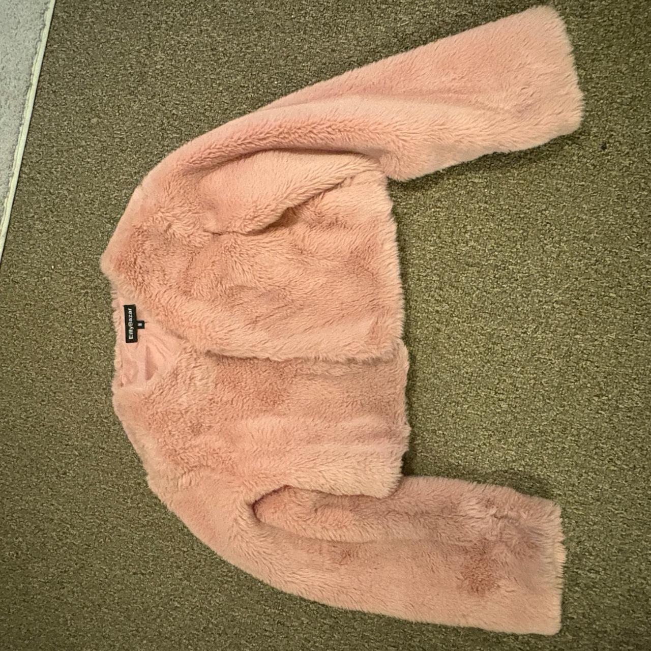 Fluffy pink jacket- minor darkening around the cuffs | Depop