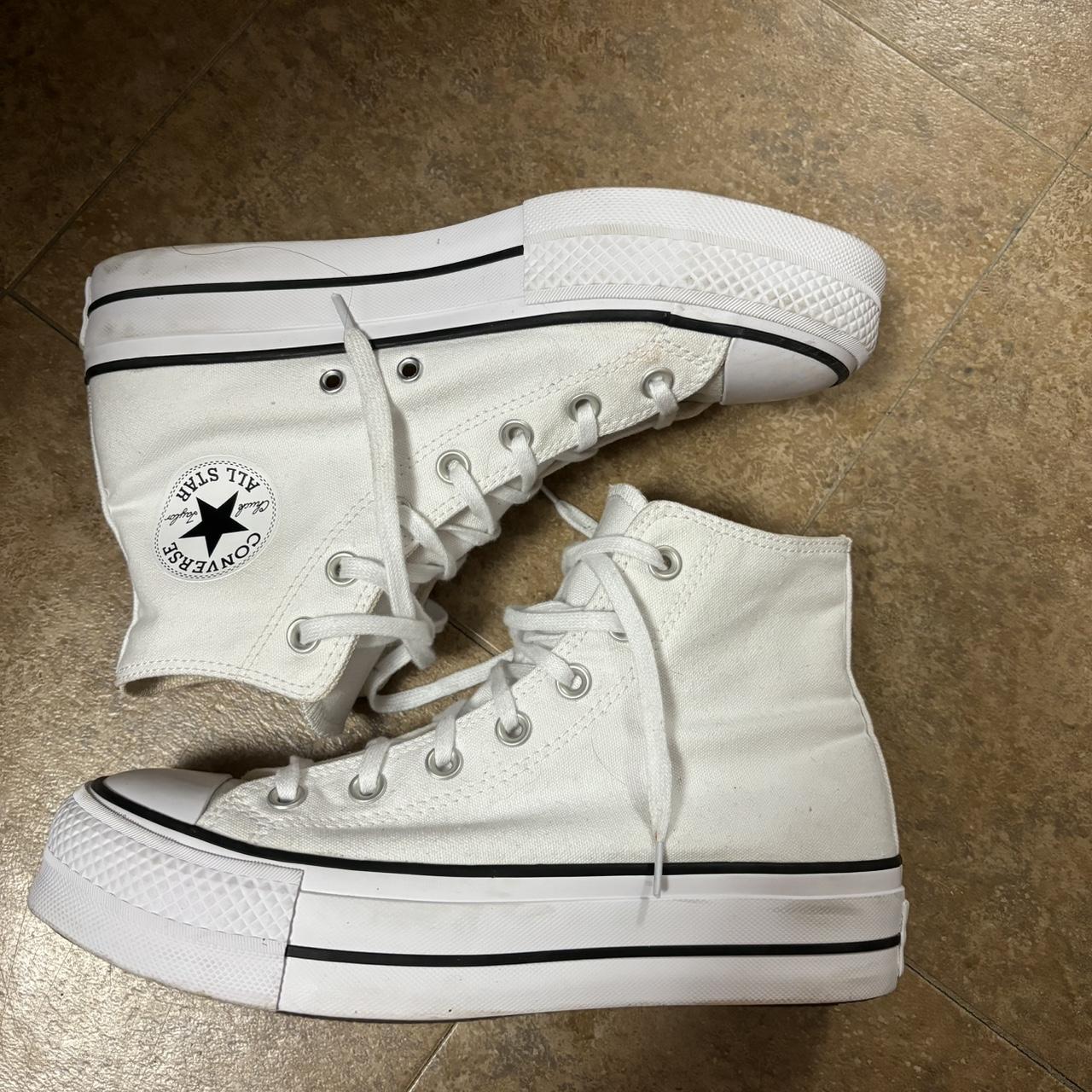 White Platform Converse worn once size W8 - Depop