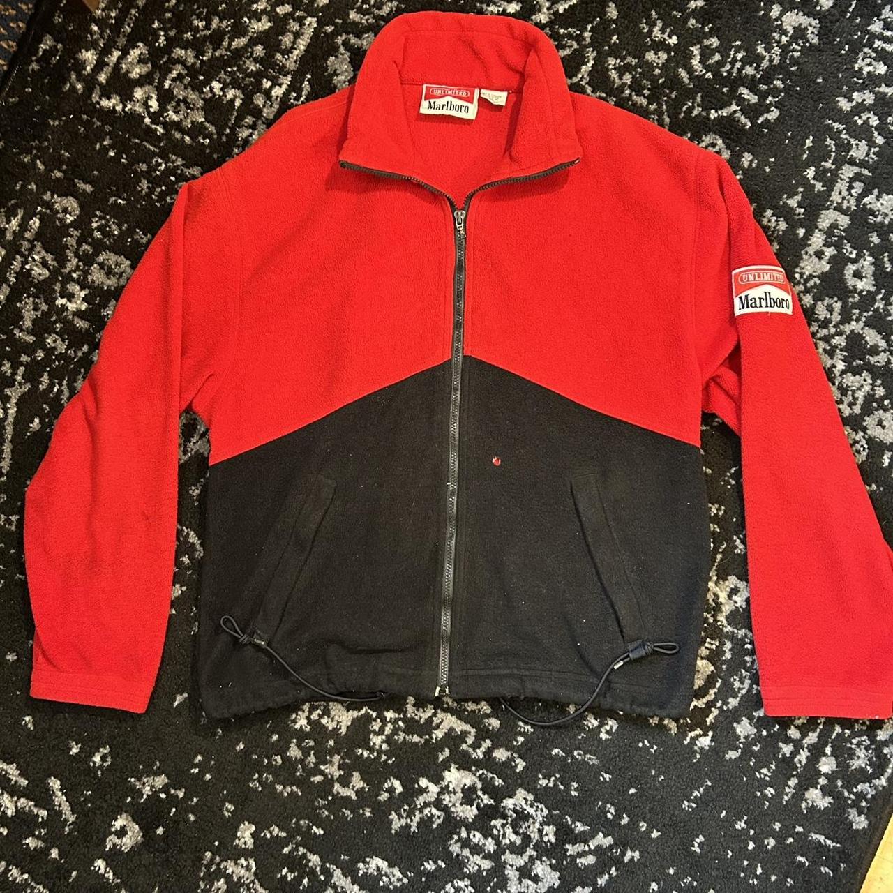 Marlboro red and black fleece jacket - Depop