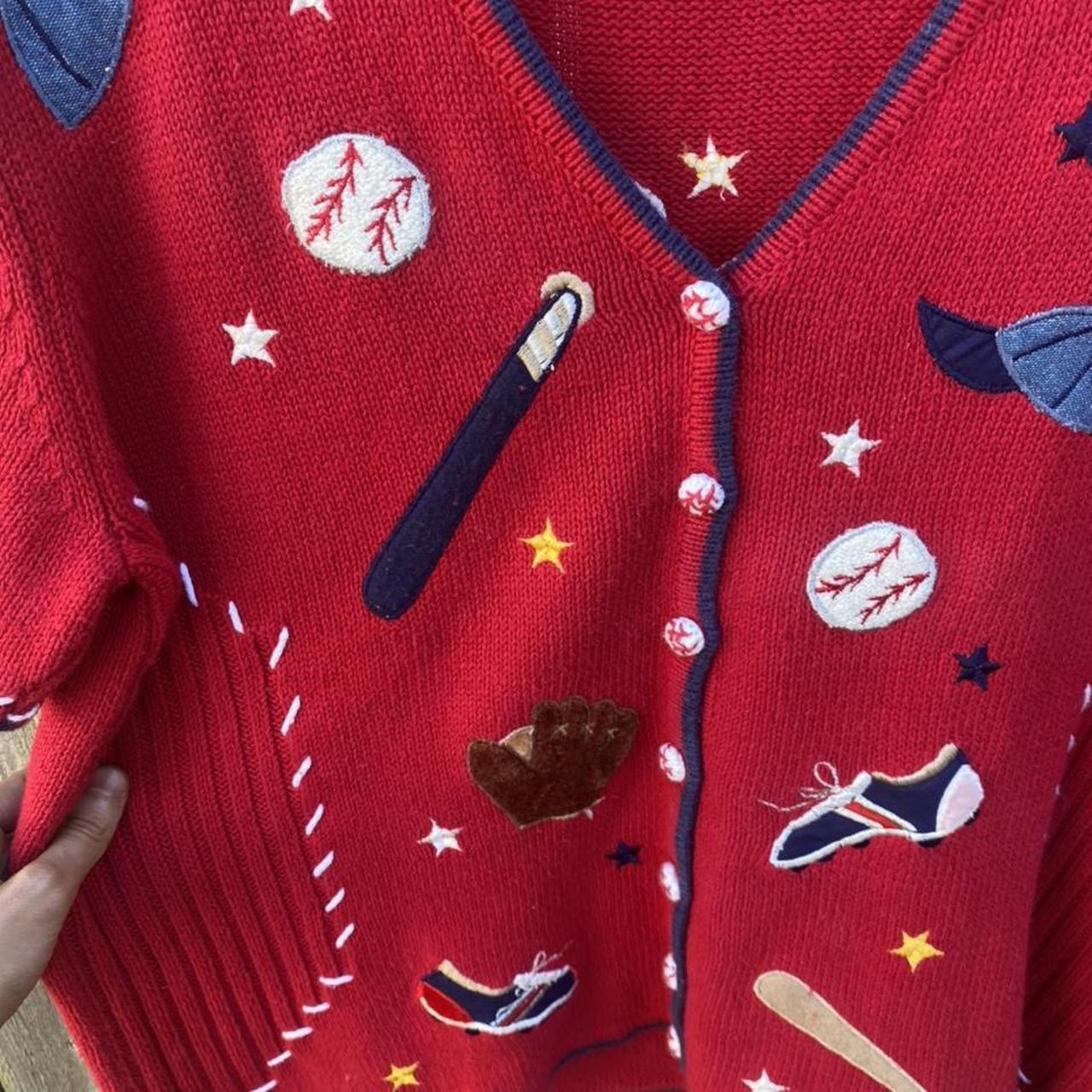 Handmade embroidered baseball cardigan sweater... | Depop