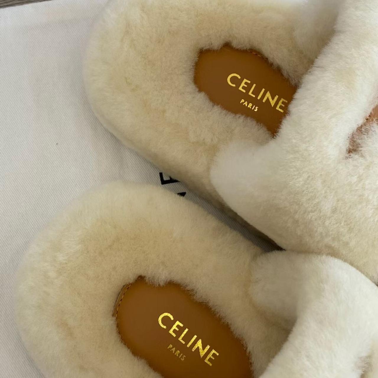 CELINE Women's Woolen plush lazy slippers Size 7 - Depop