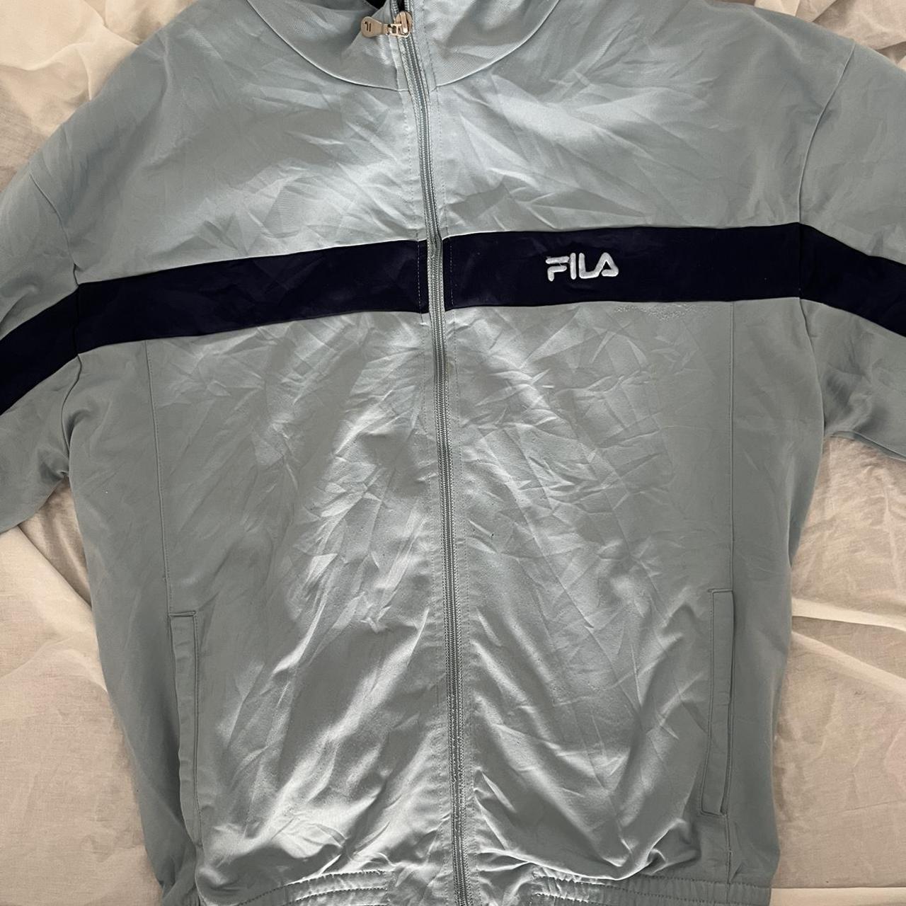 Baby blue fila zip up , a few imperfections as shown... - Depop