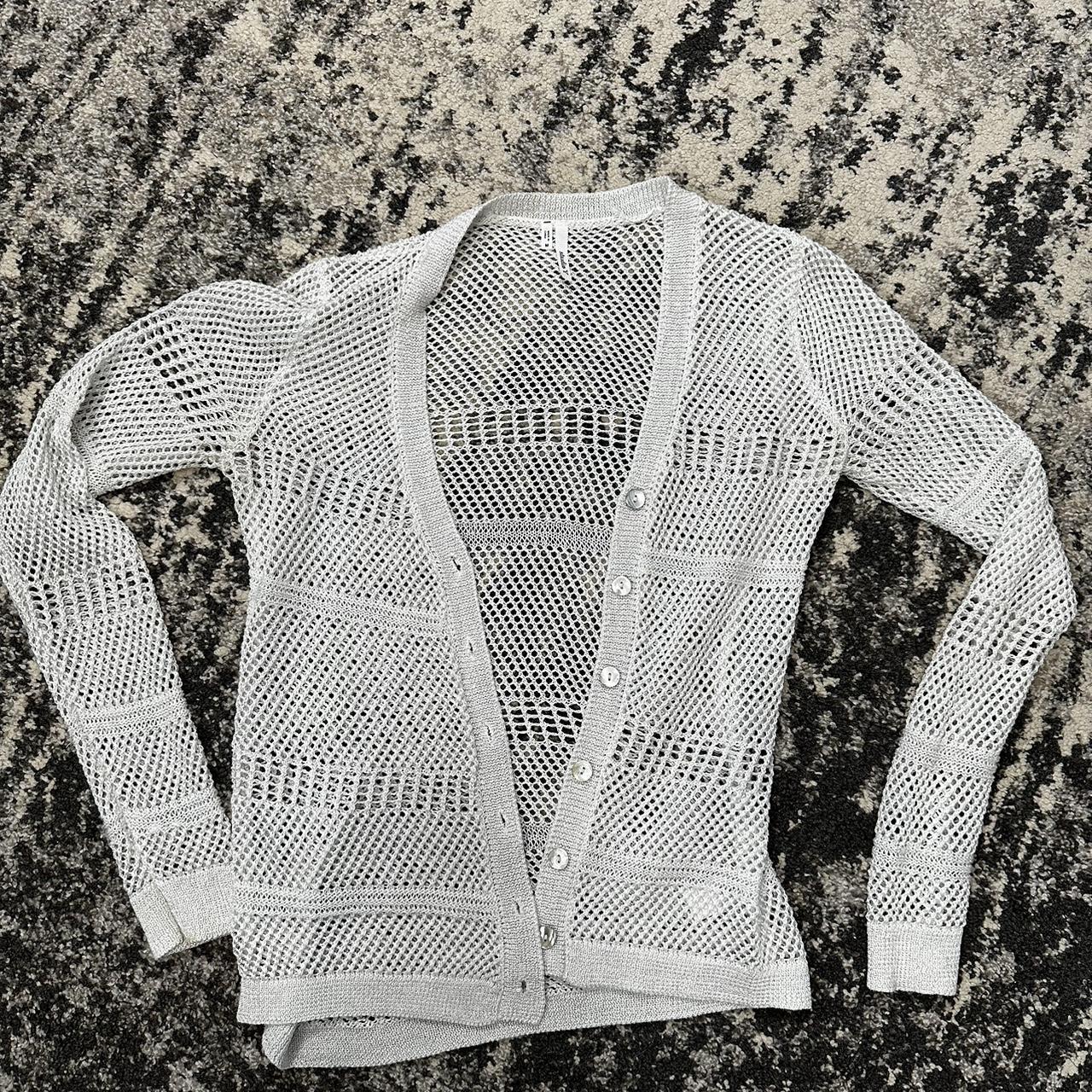 White crochet button down sweater size m - Depop
