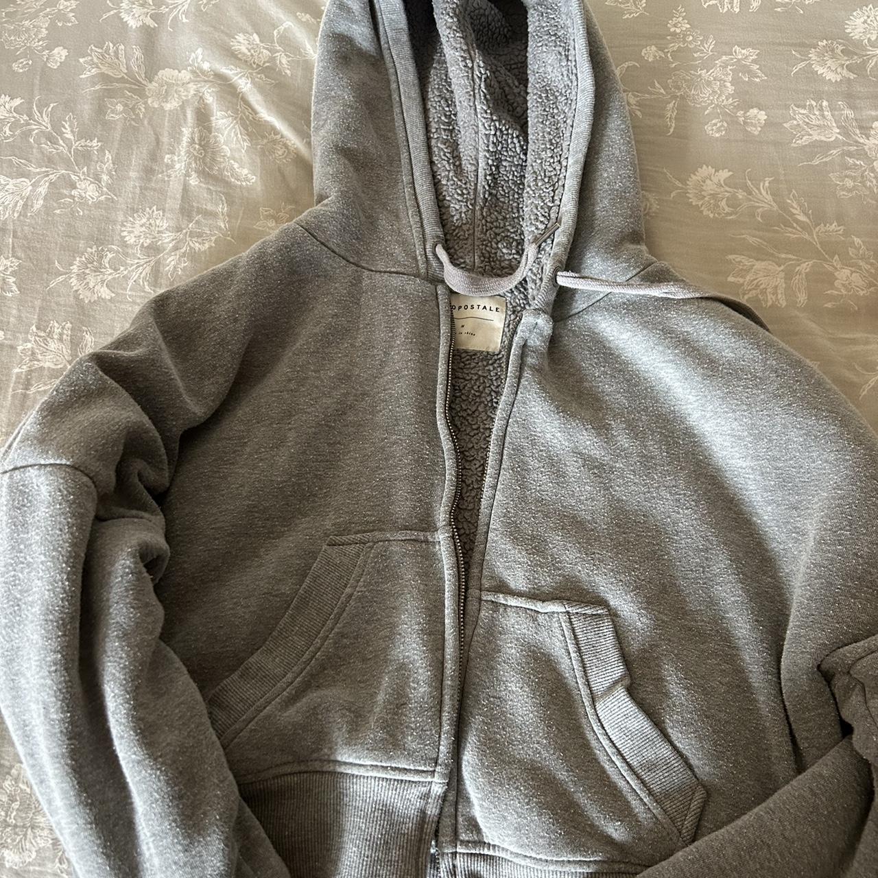 aeropostale grey jacket zip up with soft fur. worn a... - Depop
