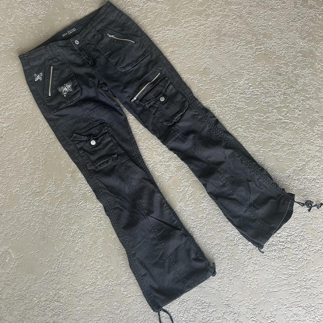 Rare Vintage Low Rise Black Cargo Pants Butterfly... - Depop