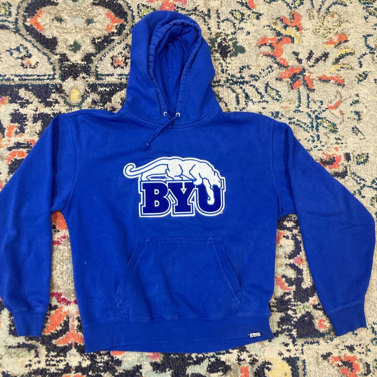 Vintage Blue and white BYU Panther hoodie - Depop