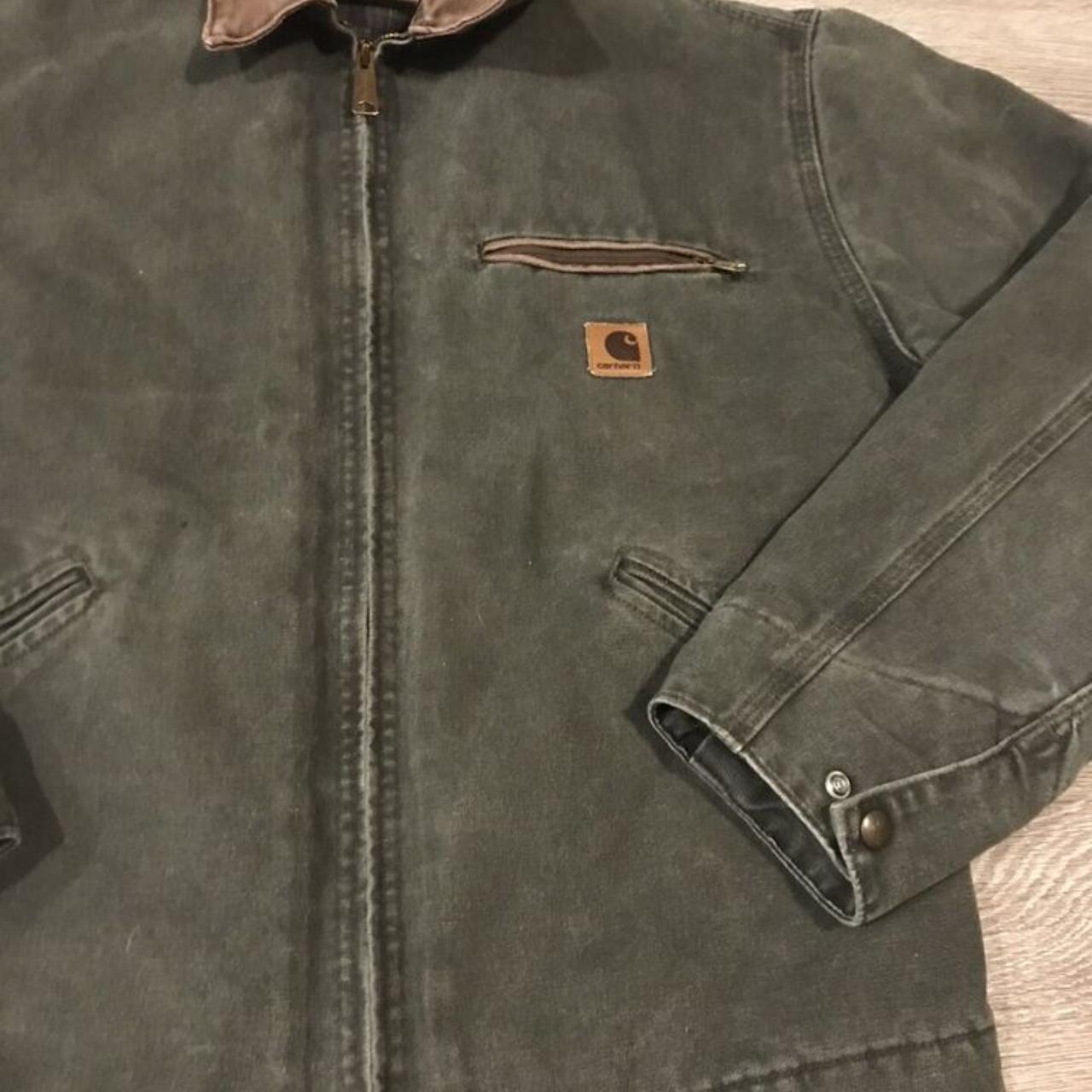 Vintage Carhartt Detroit Jacket J97 Faded MOSS Green... - Depop