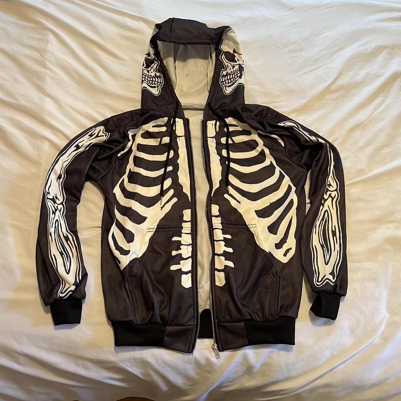 Skeleton Zip Up Hoodie ☄️cool asf tbh☄️ Size ?? but... - Depop