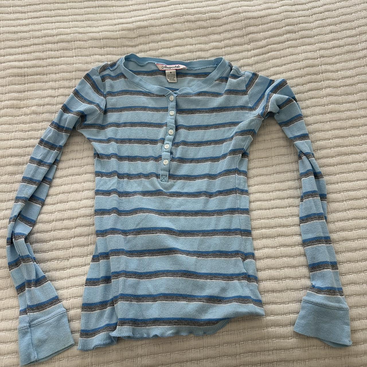 Vintage Aeropostale. Blue striped long sleeve top... - Depop