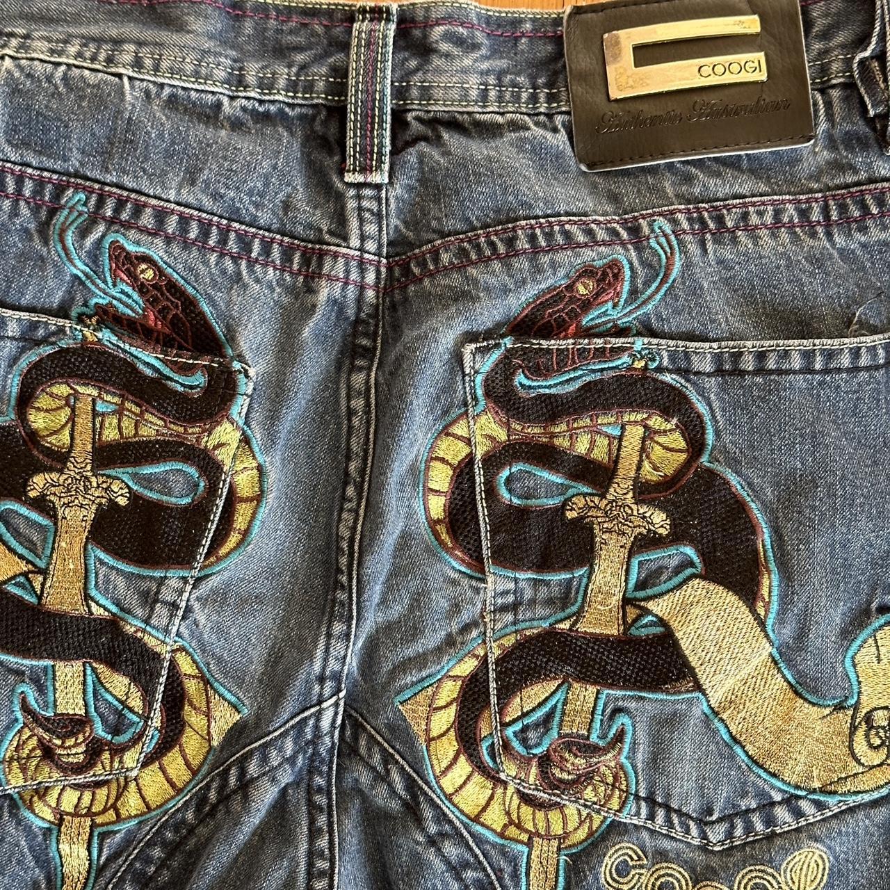 38x34 Embroidered Coogi Snake Jeans Waist: 18 Rise:... | Depop