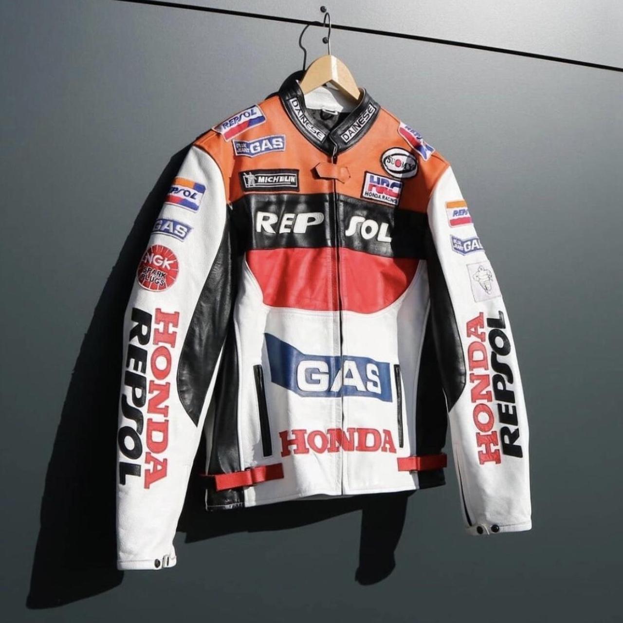 Honda Leather Motorbike Racing Jacket Material:Pure... - Depop