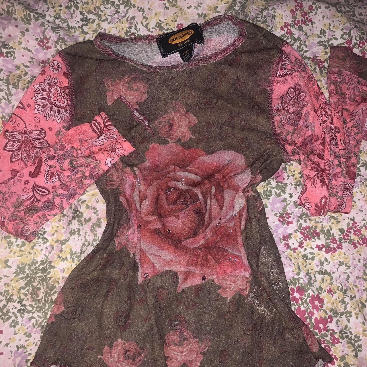 Pink and brown transparent long sleeve top... | Depop