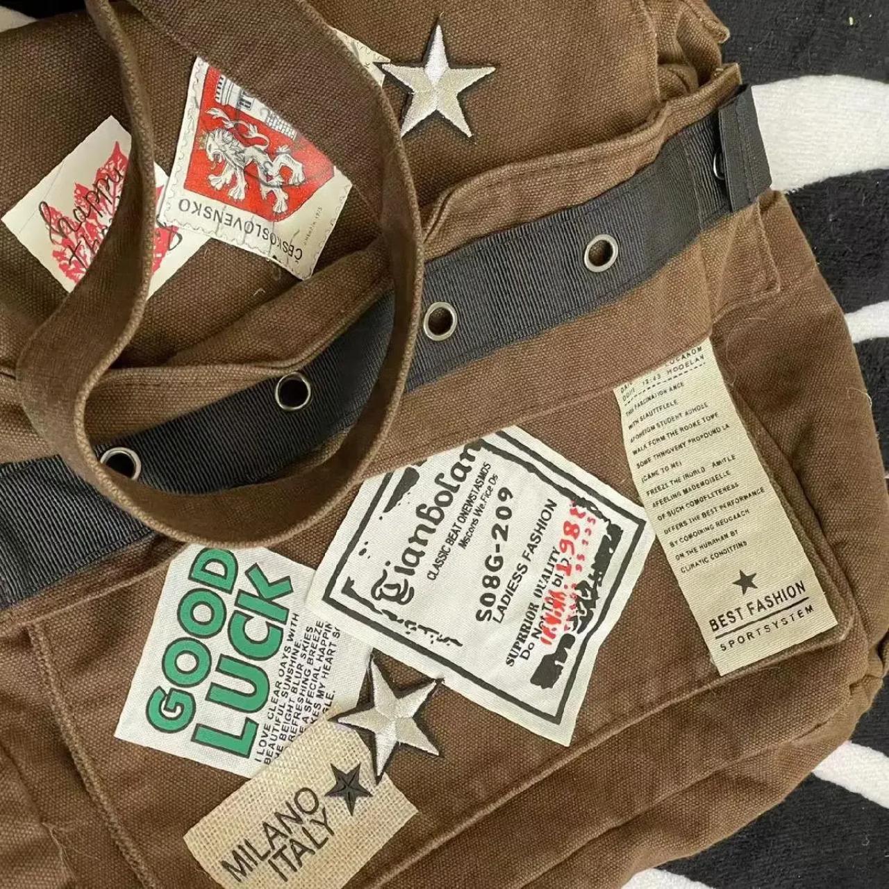 Brown Canvas Dark Academia Messenger Patches... - Depop