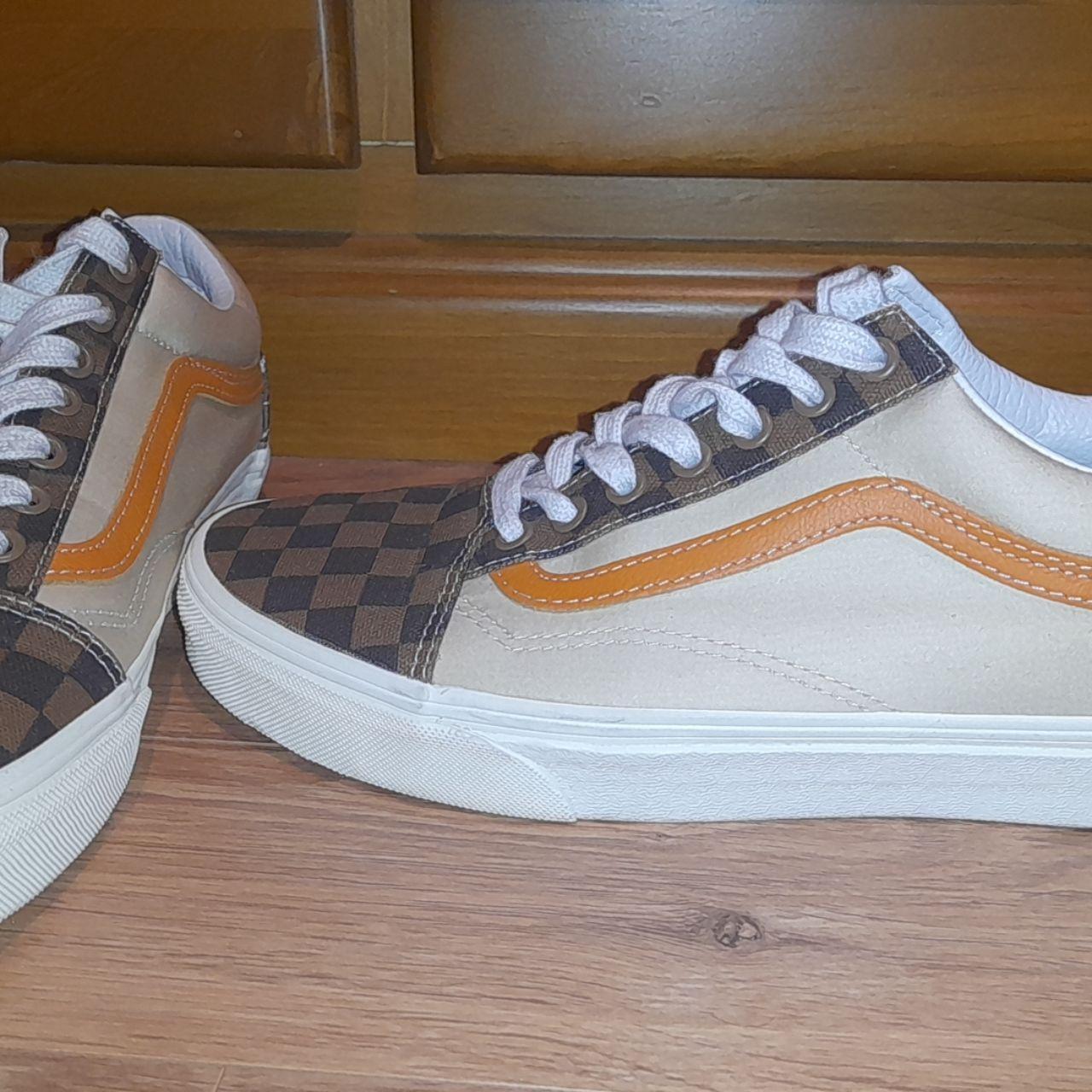 mixed utility old skool vans brown checkerboard - Depop