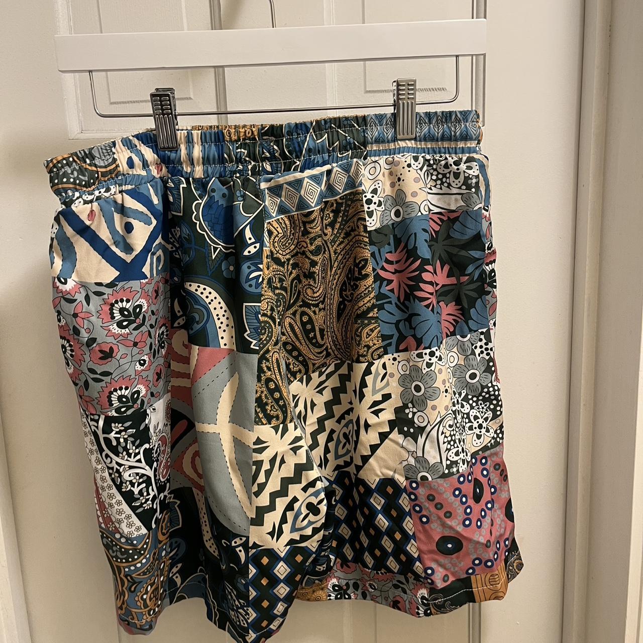 Multi-colored bandana shorts patchwork look paisley... | Depop