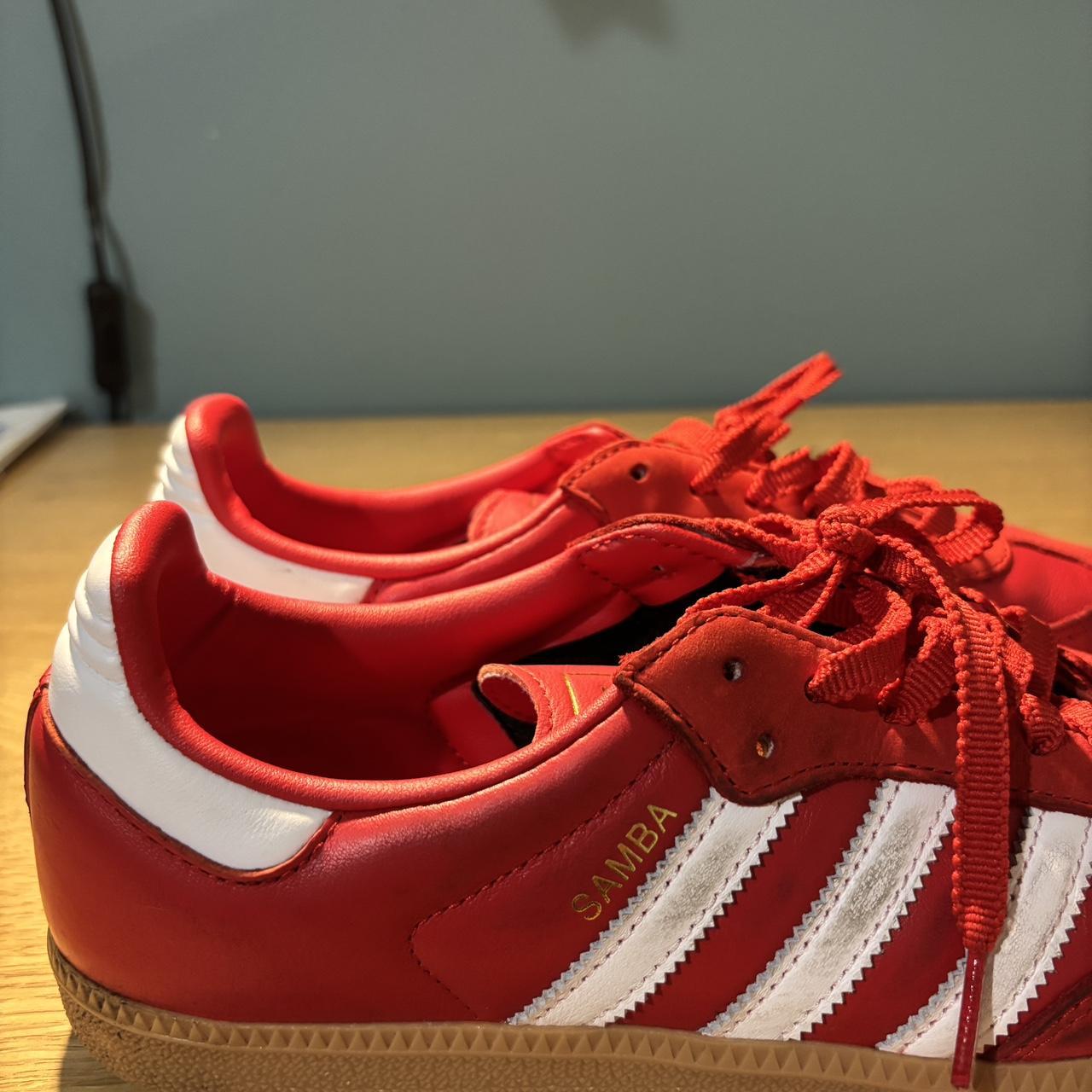 Adidas Samba OG trainers in red and white, barely... - Depop