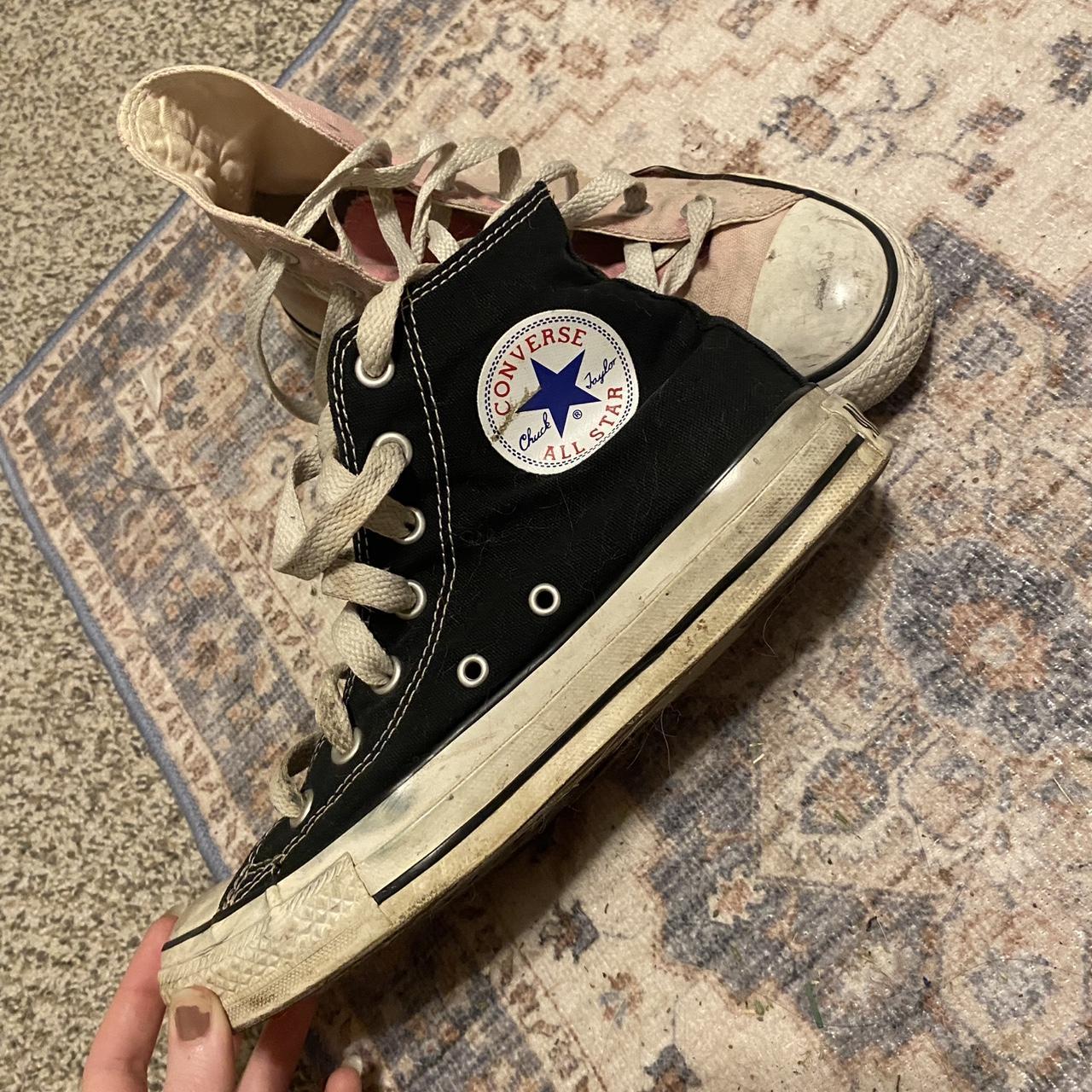 Mix Match Pink & Black High Top Converse Bought... - Depop