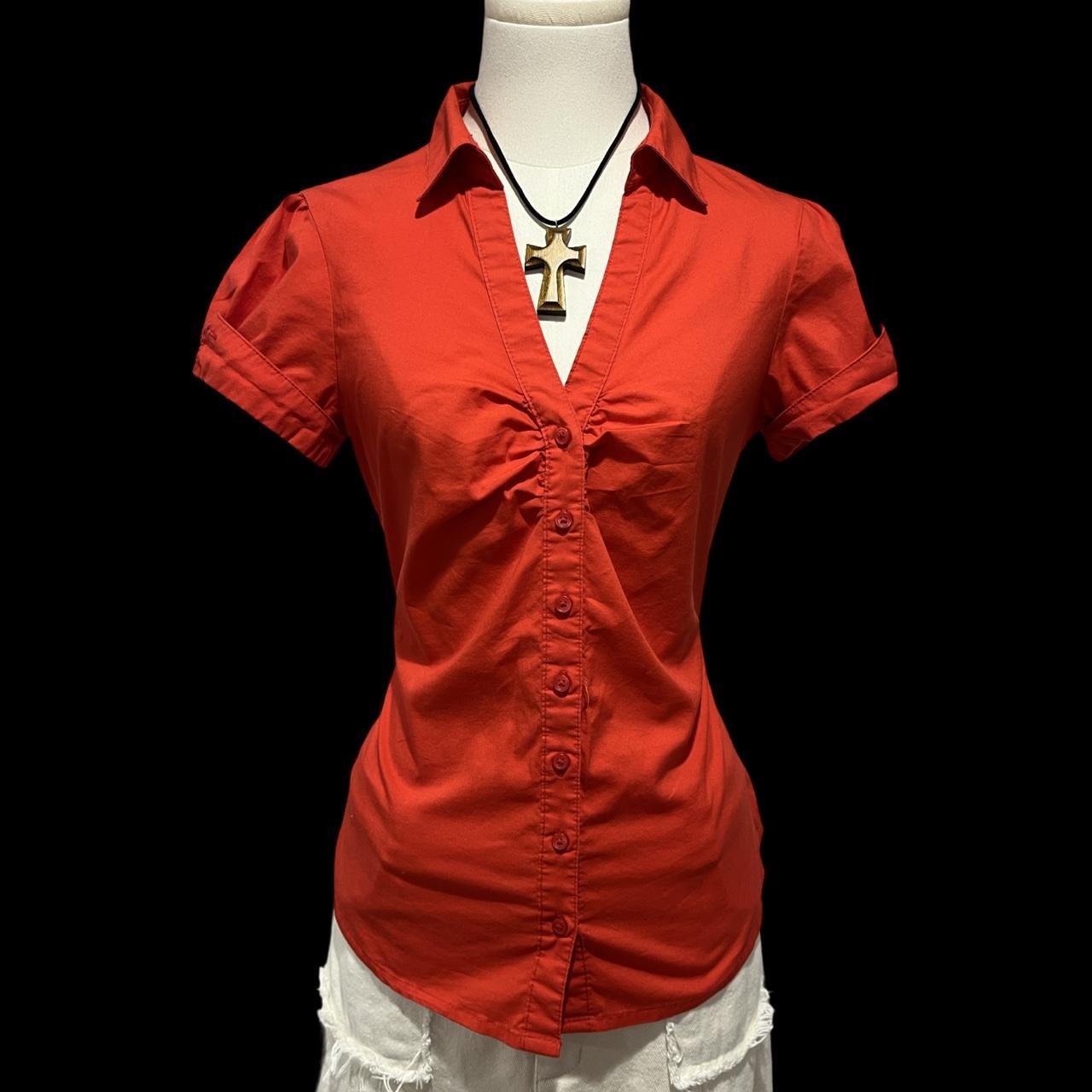 Super cute H&M hot red office siren blouse with... | Depop