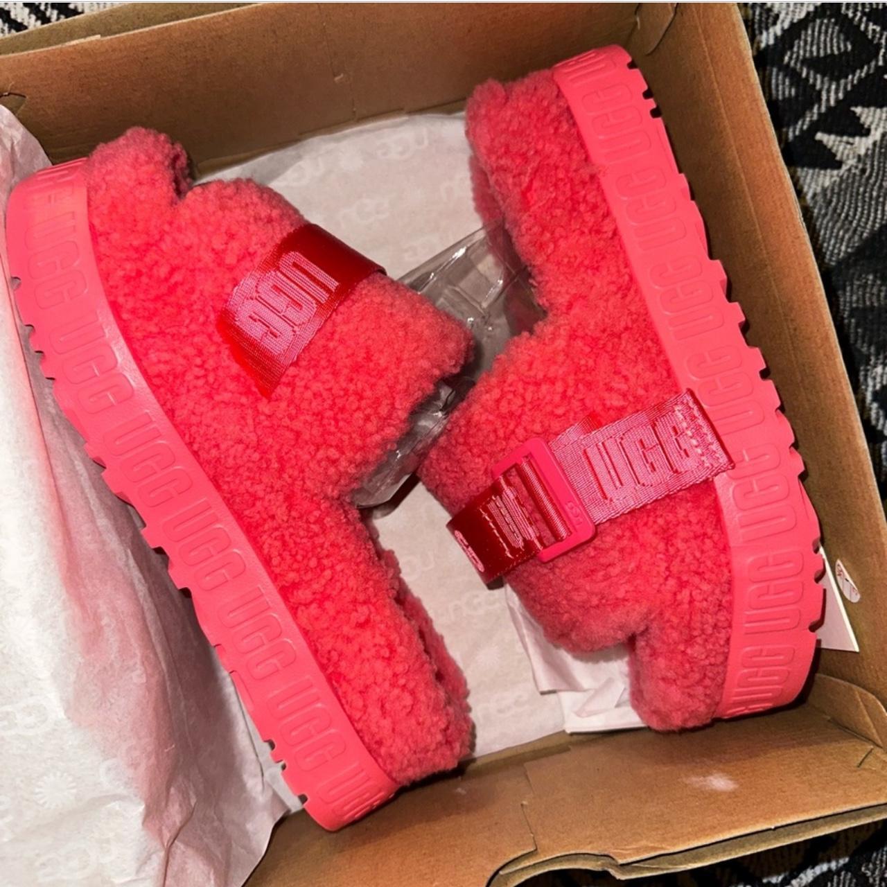 UGG hot pink fluffy slides - Depop