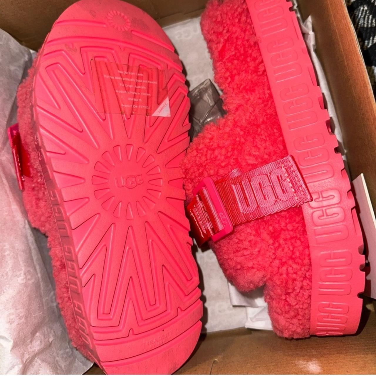 UGG hot pink fluffy slides - Depop
